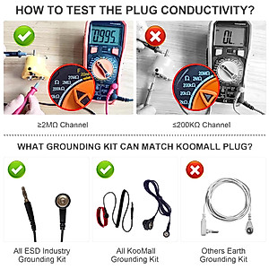 4 in 1, KooMall Ground Kit- 2 Wrist Straps, ESD Plug & 6ft Grounding Cord for Antistatic Mat & Electronic Device Static Control, Earth Bond Outlet Adapter for Silicone Anti Static Bracelet Wristband
