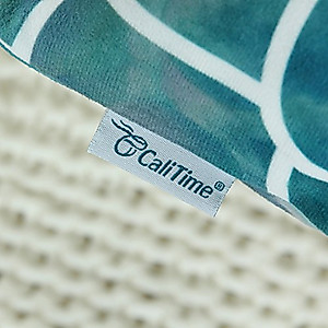 Pack of 2 CaliTime Cozy Fleece Throw Pillow Cases Covers for Couch Bed Sofa Manual Hand Painted Print Colorful Dahlia Compass 20 X 20 Inches Teal