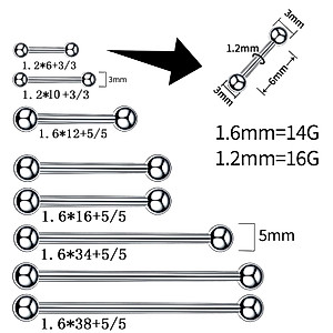 Tustrion 94PCS Mixed-pack Piercing Kits for All Body Piercings Stainless Steel 14G 16G 20G Jewelry and Needle with Tools Nose Septum Lip Ear Belly Button Cartilage Tragus