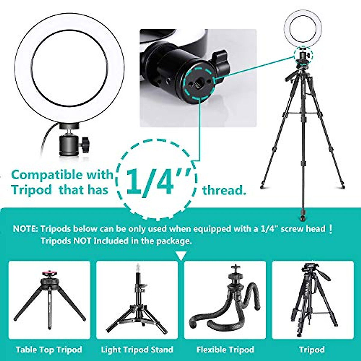 Ring Light OEBLD Dimmable with 3 Light Modes & 10 Brightness Level LED Ring Fill Lights for Phone Live Stream Makeup YouTube Shooting(B(only 10'' Ring Light))