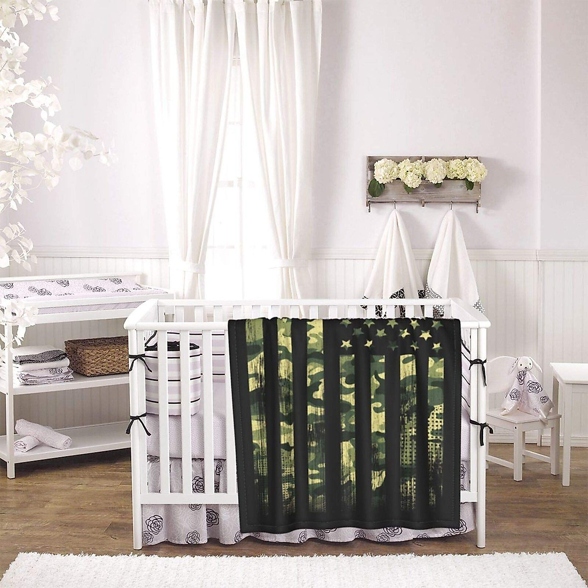 American Flag with Green Camo Baby Blanket Super Soft Microfiber Swaddling Blankets Wrap for Boys and Girls