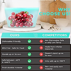 Reusable Silicone Food Storage Bags (Large 32oz = 1 Quart). These Zip Top Reusable Silicone Containers Make Great Freezer, and Oven Bags and Can Handle Extreme Temperatures. Airtight Zip Seal.