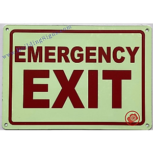 Photoluminescent EMERGENCY EXIT SIGN/GLOW IN THE DARK FIRE EMERGENCY EXIT SIGN (ALUMINIUM, 7X10 INCH,HEAVY DUTY, RUST FREE)