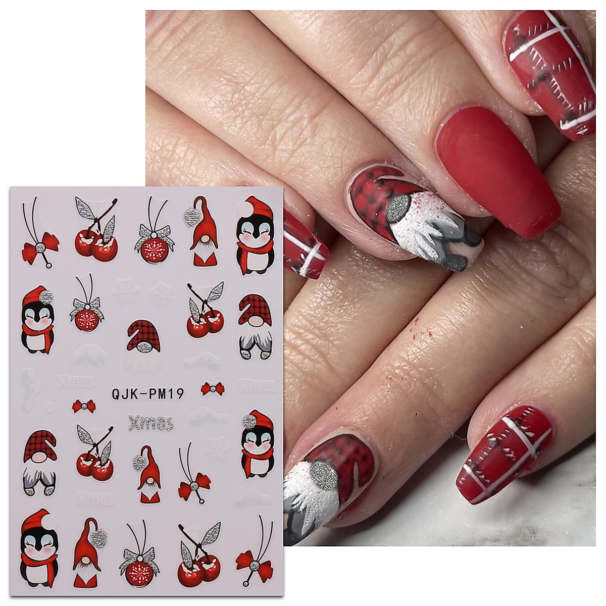 JMEOWIO 10 Sheets Glitter Christmas Nail Art Stickers Decals Self-Adhesive Pegatinas Uñas Cute Snowman Snowflake Line Xmas Winter Holiday Nail Supplies Nail Art Design Decoration Accessories