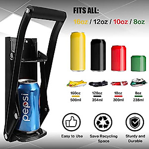 16oz Metal Can Crusher, Heavy-Duty Wall-Mounted Smasher for Aluminum Seltzer, Soda, Beer Cans and Bottles for Recycling, Gadgets for Home (Black)