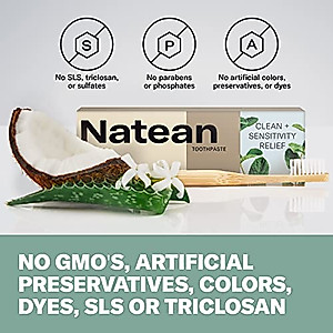 Natean Clean + Sensitivity Relief Toothpaste for Sensitive Teeth and Cavity Prevention - 4.7 Oz Tube, Citrus Orange Spearmint
