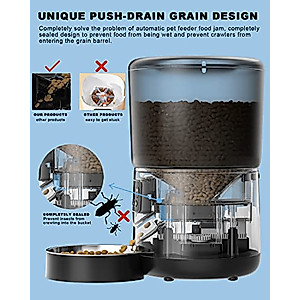 Tomxcute Automatic Cat Feeders, 4L Cat Dry Food Dispenser, Auto Dog Feeder Small Timed Pet Feeder with Stainless Steel Bowl, Push-Type Clog-Free Design, 1-4 Meals Portion Control for Cats and Dogs