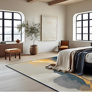 Phantoscope Geometry Collection Area Rug 4'x6' - Washable Rug Boho Rugs Non-Slip for Living Room, Bedroom, Dining Room, Dorm, Indoor Low-Pile Carpet Modern Accent Rug, Deep Grey/Gold