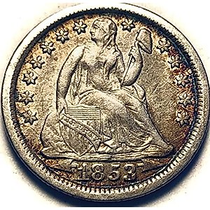 1853 Seated Liberty Silver Arrows Dime About Uncirculated