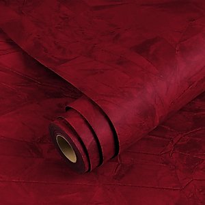 Yenhome Red Wallpaper Stick and Peel Red Wallpaper for Bedroom Walls 17.7"X118" Red Felt Fabric Wallpaper Vintage Red Contact Paper Peel and Stick for Cabinet Craft Self Adhesive Velvet Flocking Liner