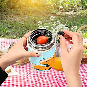 CUPADA Tiger Paw Food Jar for Hot and Cold, Cartoon Glass Insulated Food Jars Vacuum 17OZ with Folding Spoon for Work Trip Picnic Camping
