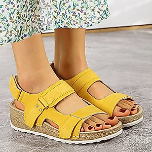 Fashion Wedges Shoes Sandals Women's Sandals Buckle Shoes for Women Summer Strap Women's Slides Sandals for Women (Yellow, 9)