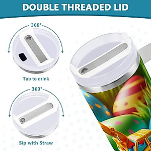 Maunzc 30 oz Tumbler with Handle and Straw, Insulated Stainless Steel Travel Mug with Lid for Coffee, Iced Tea, Water, Gift for Men Women (Easter Eggs in Grass)