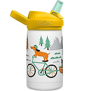 CamelBak Eddy+ Kids 12 oz Bottle, Insulated Stainless Steel with Straw Cap - Leak Proof When Closed,Biking Dogs & CamelBak eddy Kids Bite Valves, 4-Pack