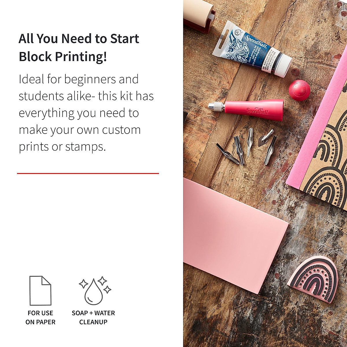Speedball Super Value Block Printing Starter Kit – Includes Ink, Brayer, Lino Handle and Cutters, Speedy-Carve