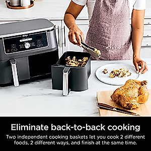Ninja DZ401 Foodi 6-in-1 10-qt. XL 2-Basket Air Fryer with DualZone Technology, Black (Renewed), 10 Quart Air Fryer