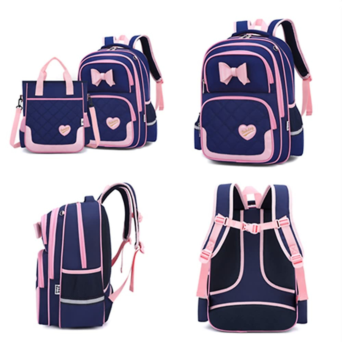 ZHANAO Backpack Bowknot for Girls Princess Style School Bag Daypack Set with Handbag