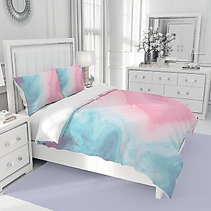 Vantaso Bedding Set Duvet Cover Set Twin Size 2 Piece Set 1 Quilt Cover and 1 Pillow Case Sham Marble Stone Ink Abstract Pink Blue for Kid Boy Girl Women Men