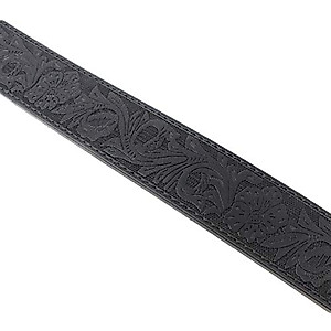 BC Belts Womens Leather Belt Strap with Embossed Western Flowers Pattern 1.5" Wide with Snaps (Black-L)