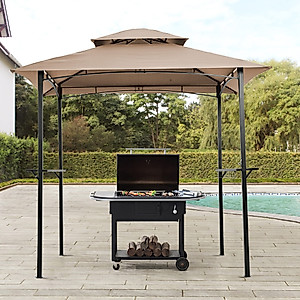 8x5 Ft Grill Gazebo Replacement Canopy Top Cover Double Tiered BBQ Gazebo Replacement Shade Cover (for 8x5 Ft Girll Gazebo Frame, Khaki-8x5 Ft)