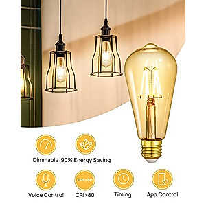 Linkind Smart Edison Bulbs, WiFi LED E26 Edison Bulbs, Dimmable ST64 Vintage Filament Light Bulb, 45W Equivalent, 2200K Soft White, 350lm, Compatible with Alexa, Google Home, No Hub Required, 2 Pack