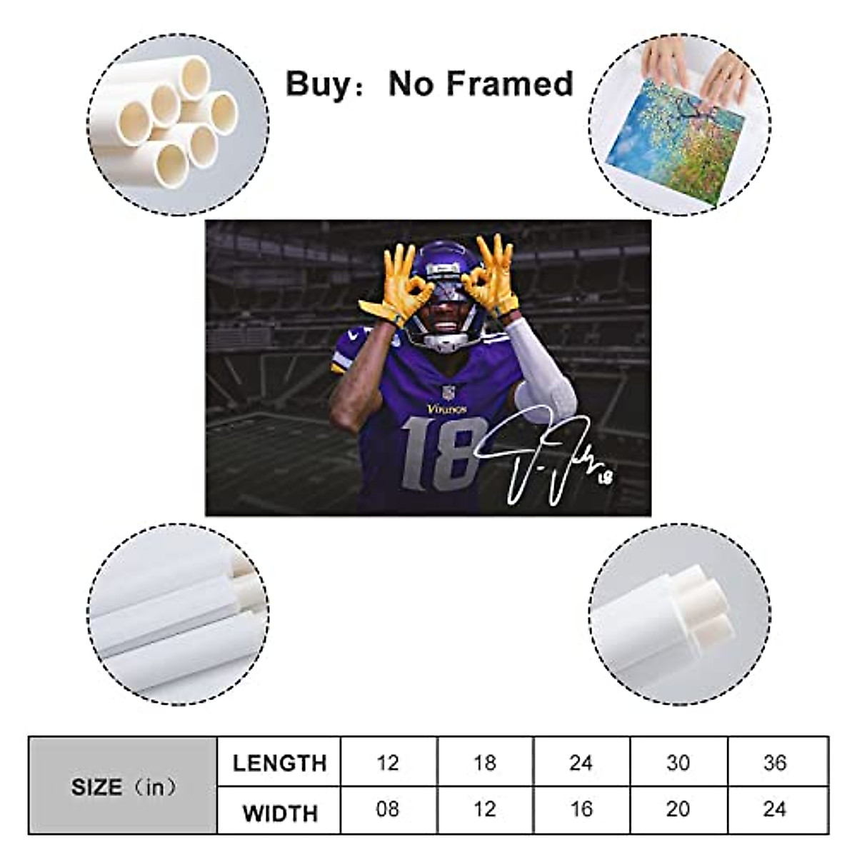 DANIMAMA Sports Star Justin Jefferson Signed Poster Painting Canvas Wall Art 08x12inch(20x30cm)