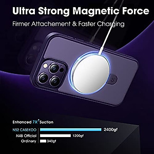 CASEKOO for iPhone 14 Pro Case with Magnetic Invisible Stand [Military Drop Protection] [Compatible with MagSafe] Shockproof Slim Translucent Matte Ring Holder Phone Case Men Women 6.1 Inch, Purple