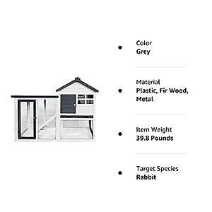 48''L Rabbit Hutch Indoor Outdoor Bunny Cage Rabbit Hutch Wood House Pet Cage for Small Animals (Grey/White)