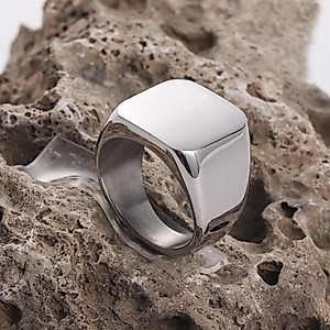 enhong Mens Rings Stainless Steel Square Signet Rings for Men,Silver Pinky Thumb Ring for Dad Father Jewelry Gift for Him,Men's Ring for Boys Size 9