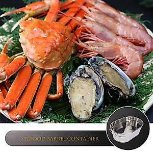 Operitacx Small Tin Ice Bucket Seafood Container Oval Crawfish Fish Fryer Boiler Steamer Turkey Seafood Boiling Bowl Barrel Stainless Steel Beverage Tub for Wine Beer Chiller (8.8x6x3 inch)