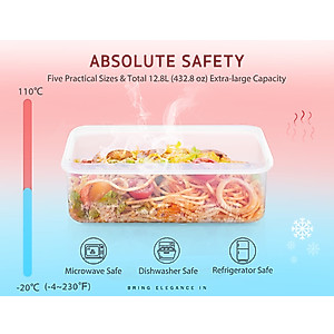 Syntus Food Storage Containers with Lids, 18 Pack (36 Pieces) 12.8L Plastic Airtight Reusable Meal Prep Lunch Containers for Kitchen & Pantry Organization