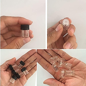 ELFENSTALL 50pcs 1ML 1/4 Dram Mini Clear Glass Essential Oils Vial Small Sample Bottles with Black Caps for Essential Oils Chemistry Lab Chemicals Colognes & Perfumes Pipette droppers as Gift