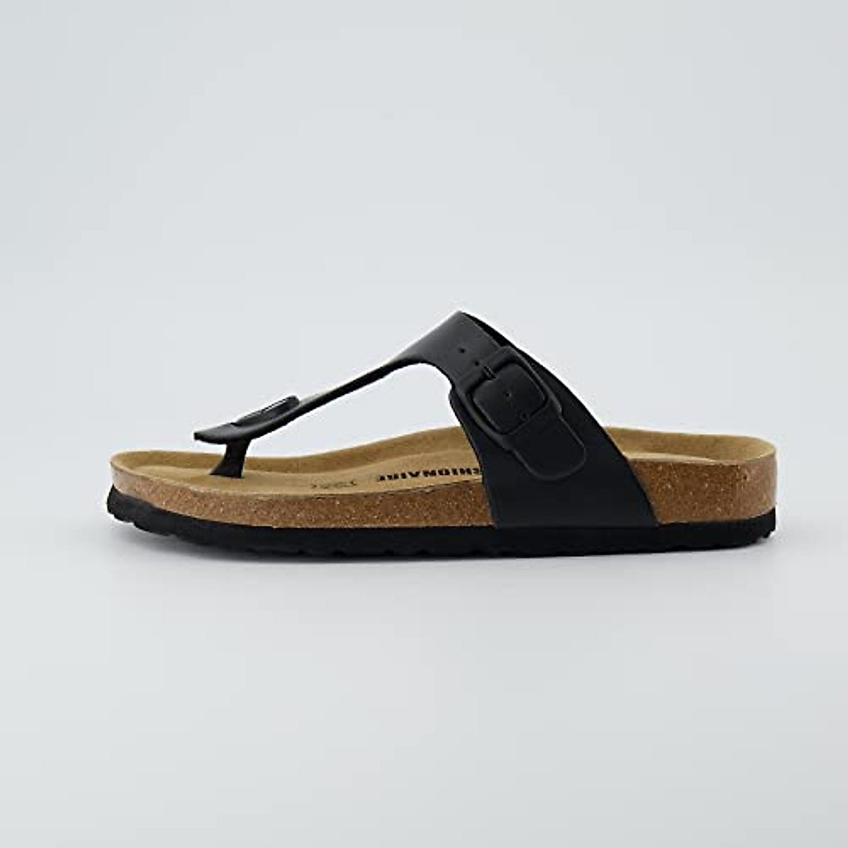 CUSHIONAIRE Women's Leah Cork footbed Sandal with +Comfort, Black Oily 9