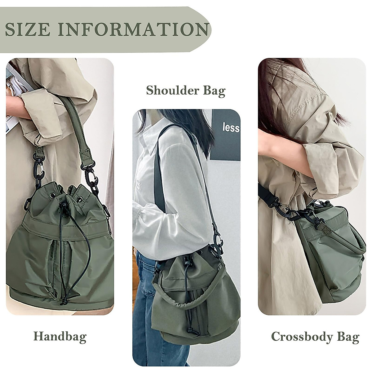 BAKLUCK Nylon Bucket Bags for Women - Spill-proof, Multi-pocket, Large Capacity, Casual, Work, Travel, Green - Tote, Women's Shoulder Bags
