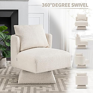 HOMEFUN Swivel Barrel Chair Set of 2, 360 Degree Modern Wide Upholstered Swivel Accent Chair with Curved Back and Pillows - Comfy Soft Chenille for Nursery, Living Room, Bedroom, Beige