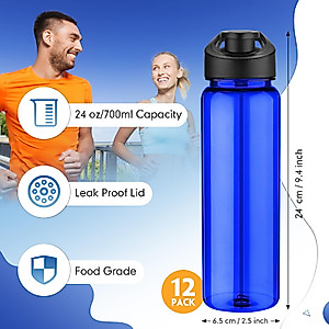 Mimorou 12 Pack Plastic Water Bottles 24 oz Blue Clear Water Bottles Bulk Reusable Sports Water Bottles with Spill Proof Lids for Gym Sports Home Office School