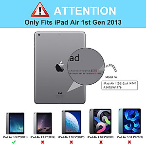 BRAECN iPad Air Shockproof Case - Heavy Duty Full-Body Rugged Protective Case with 360 Degree Swivel Kickstand/Hand Strap/Shoulder Strap for Apple iPad Air 1st Generation 9.7 inch (Black)