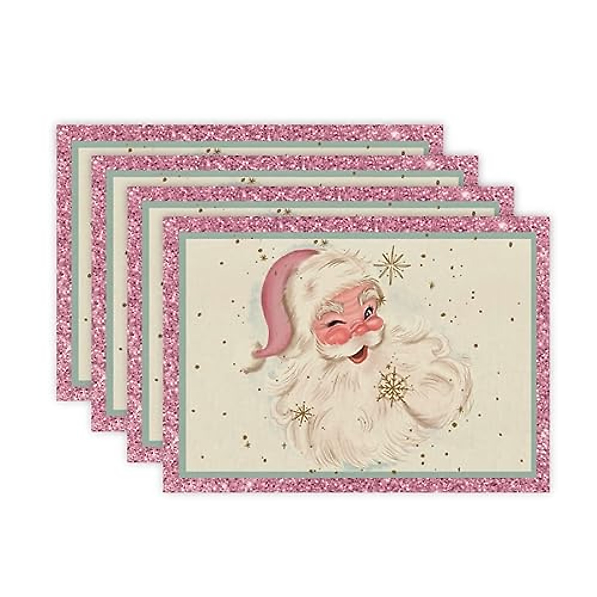 Pink Christmas Placemats Set of 4 Pink Santa Placemats 12 x 18 Inch Christmas Snowflake Placemats for Winter Xmas Home Holiday Kitchen Dining Party Decor