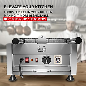 ALDKitchen Taiyaki Fish Waffle Maker | Electric Taiyaki Machine | Fish Shaped Waffle Cones | Stainless Steel Professional | Nonstick Coating | 110V (Six Fishes)