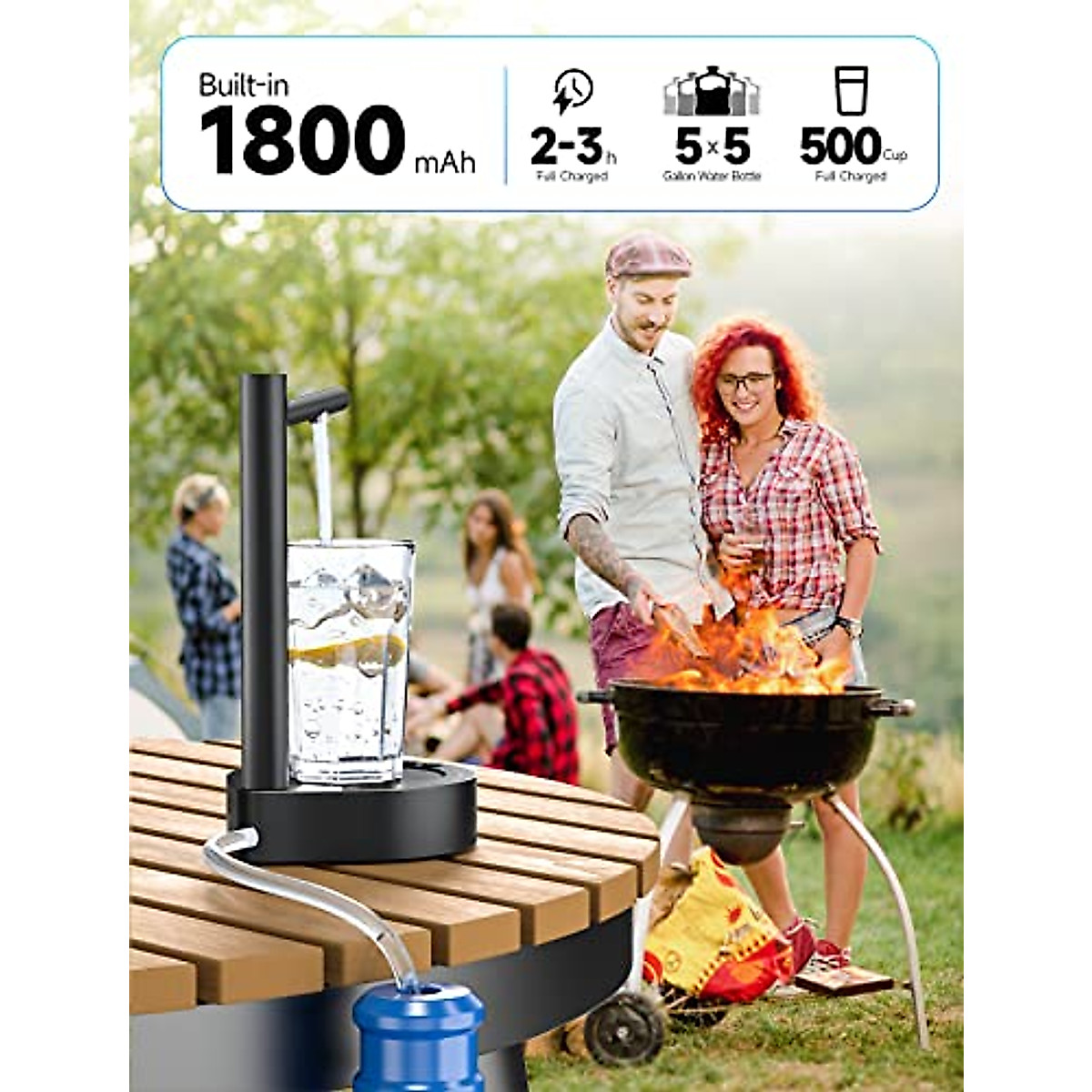 REJOMINE Water Dispenser for 5 Gallon Bottle, Smart 7 Levels Water Dispenser Countertop for Universal Bottles, Portable Desktop Water Pump for Outdoor, Automatic Water Jug Dispenser with Silicone Hose