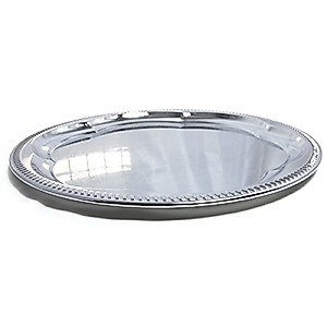 Maro Megastore (Pack of 4) 11.8-Inch Elegant Round Floral Pattern Engraved Catering Chrome Plated Serving Plate Mirror Tray Platter Tableware Decor Holiday Wedding Birthday Party (Small) T226s-4pk