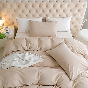 BESTDESIL Duvet Cover Set King Size,100% Washed Cotton Duvet Cover,Rust 3 Pieces Bedding Set,Linen Like Duvet Cover with 2 Pillowcases (Burnt Orange, King)