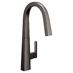 Moen S75005BLS Nio One-Handle Pull-down Kitchen Faucet with Power Clean, Includes Secondary Finish Handle Option, Black Stainless