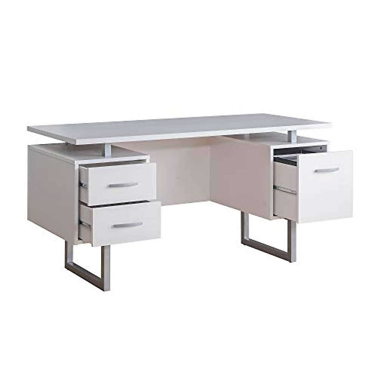 Studio Space Deja 60" White Study Writing Home Office Wall Mounted Laptop Computer Floating Desk Top and Storage Drawers and Metal Stands