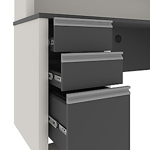 Bestar Connexion Credenza Desk with Two Pedestals and Hutch, 72W, Slate & Sandstone