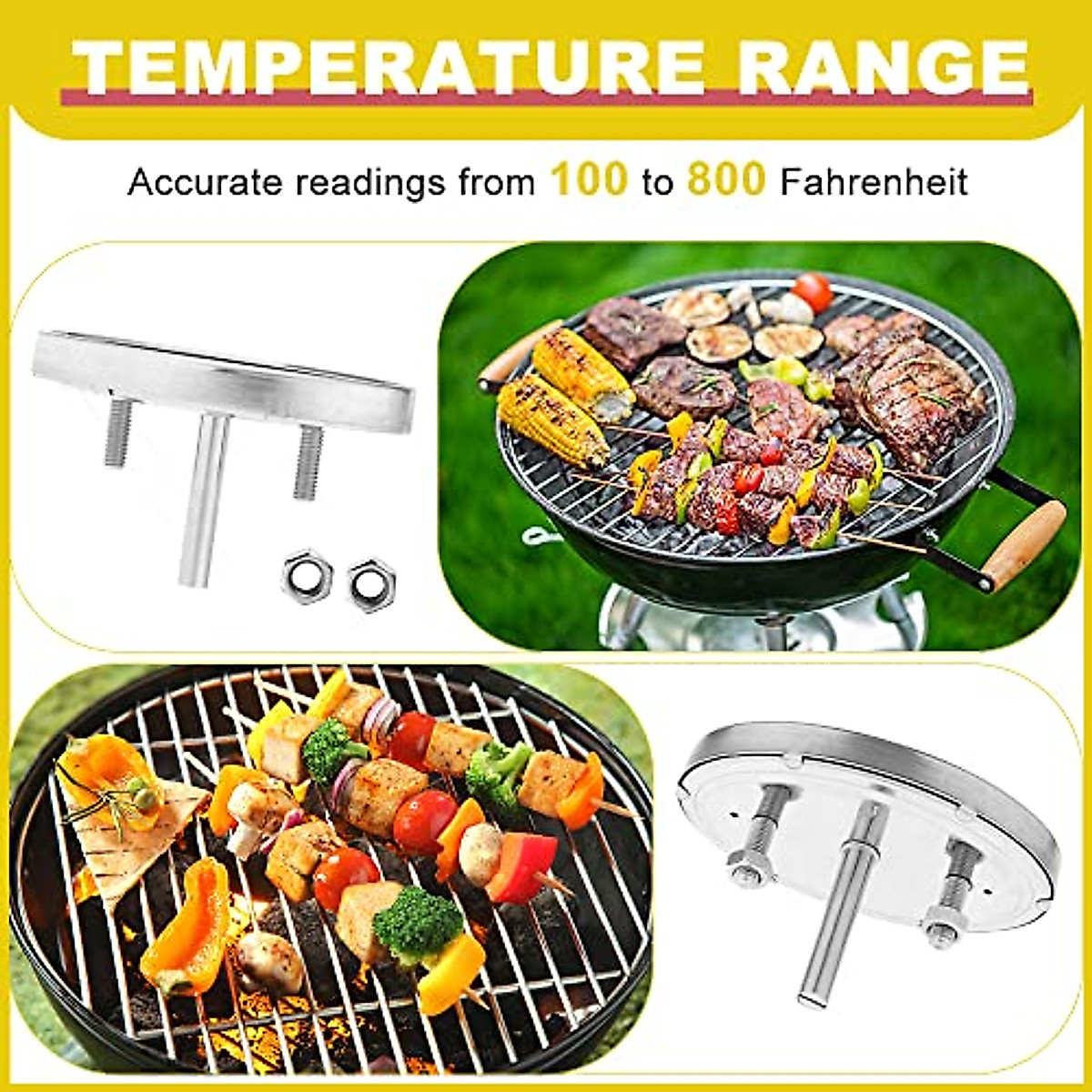Mtsooning Grill Thermometer Replacement for Nexgrill Brinkmann Charmglow, 3 Inch BBQ Gauge Stainless Steel Heat Indicator, Oval Barbecue Temperature
