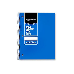 Amazon Basics College Ruled Wirebound Spiral Notebook, 70-Sheet - 5-Pack, Assorted Solid Colors