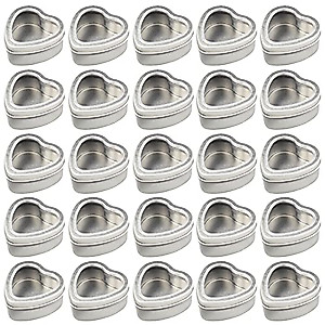 Thintinick 25-Pack 2oz Empty Heart Shaped Mini Metal Tins with Clear View Window Lids for Candle Making, Candies, Gifts & Treasures (Silver)