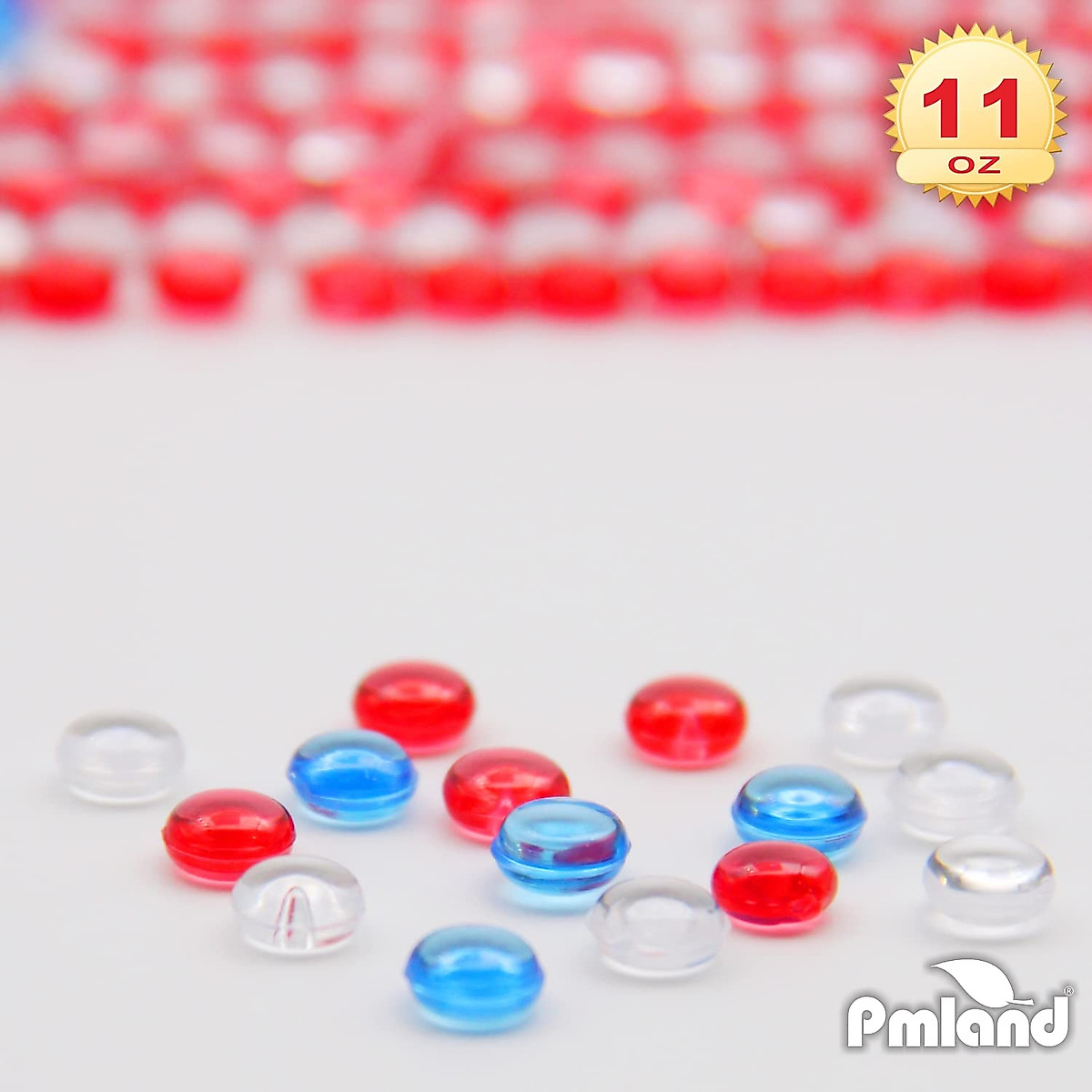 PMLAND Acrylic Mini Flat Marbles, Pebbles, Beads 3500+ Pcs 6 mm in Diameter for Vase Fillers, Brush Holder, Party Table Scatter, Wedding, Decoration, Crafts - Whire Red Blue