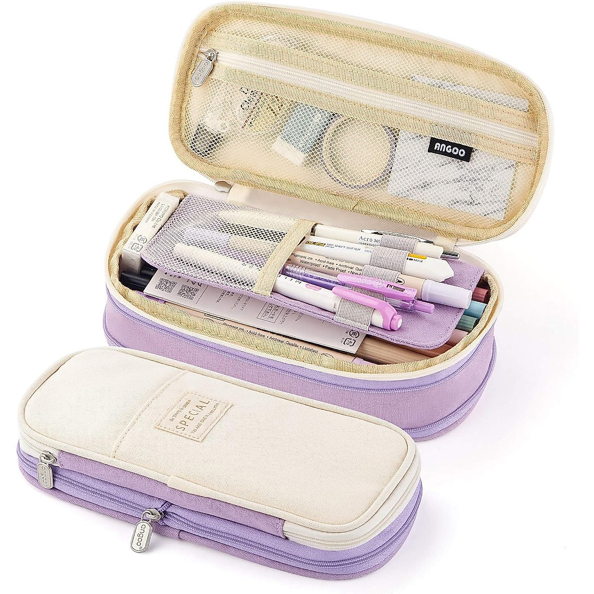 Generic Trendy Large Capacity Zipper Pencil Case Pen Pouch Bag Office Student Canvas Stationery (purple), tc001